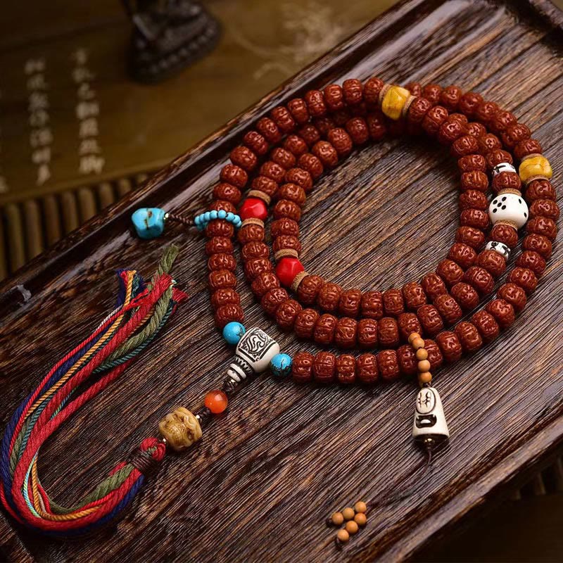 Mala con borla de Rudraksha y semillas de Bodhi de 108 cuentas de Budd – mx.buddhastoneshop